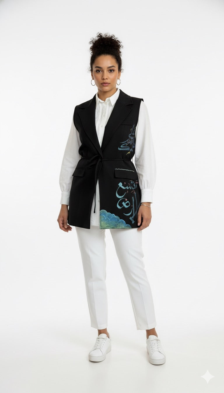 Hand-Painted Arabic Calligraphy Fabric Vest – MARVELLA By RASHA